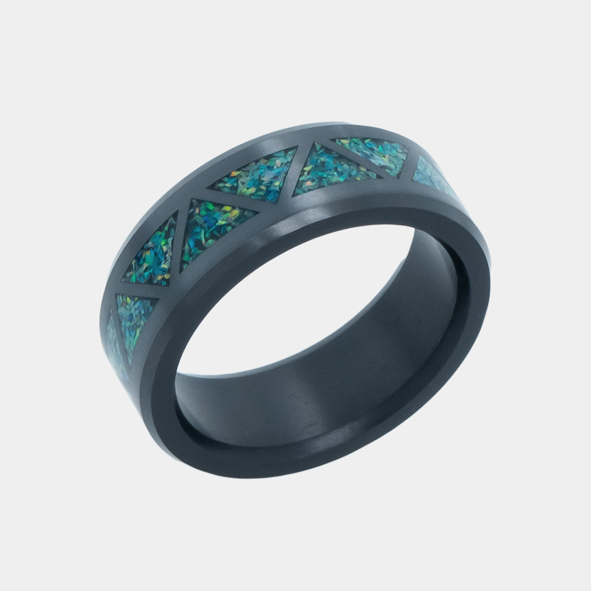 Elysium Ares: 8mm Black Diamond Ring & Blue Dragon Opal Inset