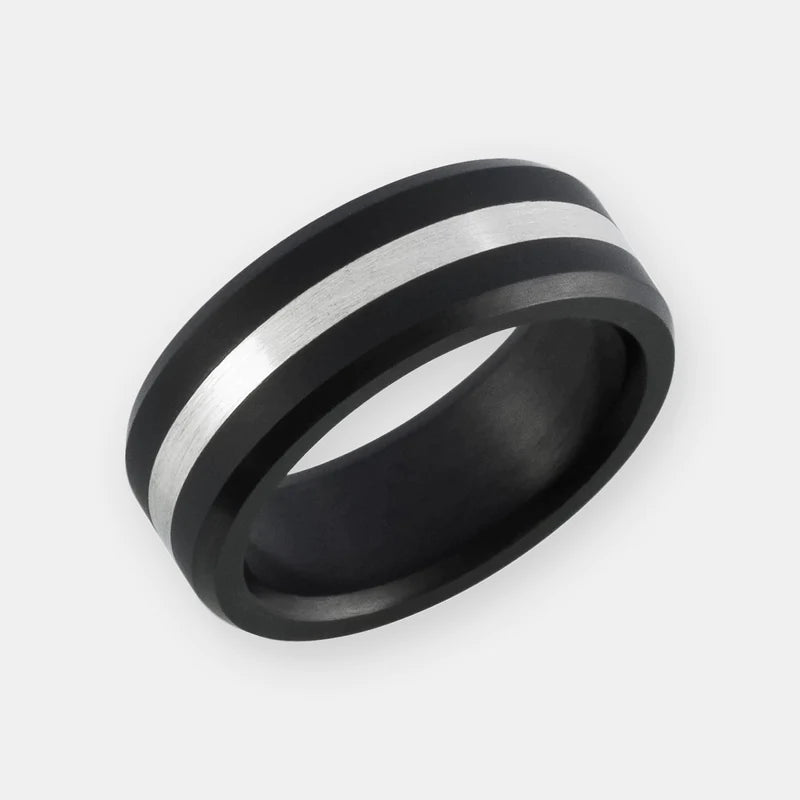 Elysium Ares 8mm Black Diamond Ring with Platinum Inlay
